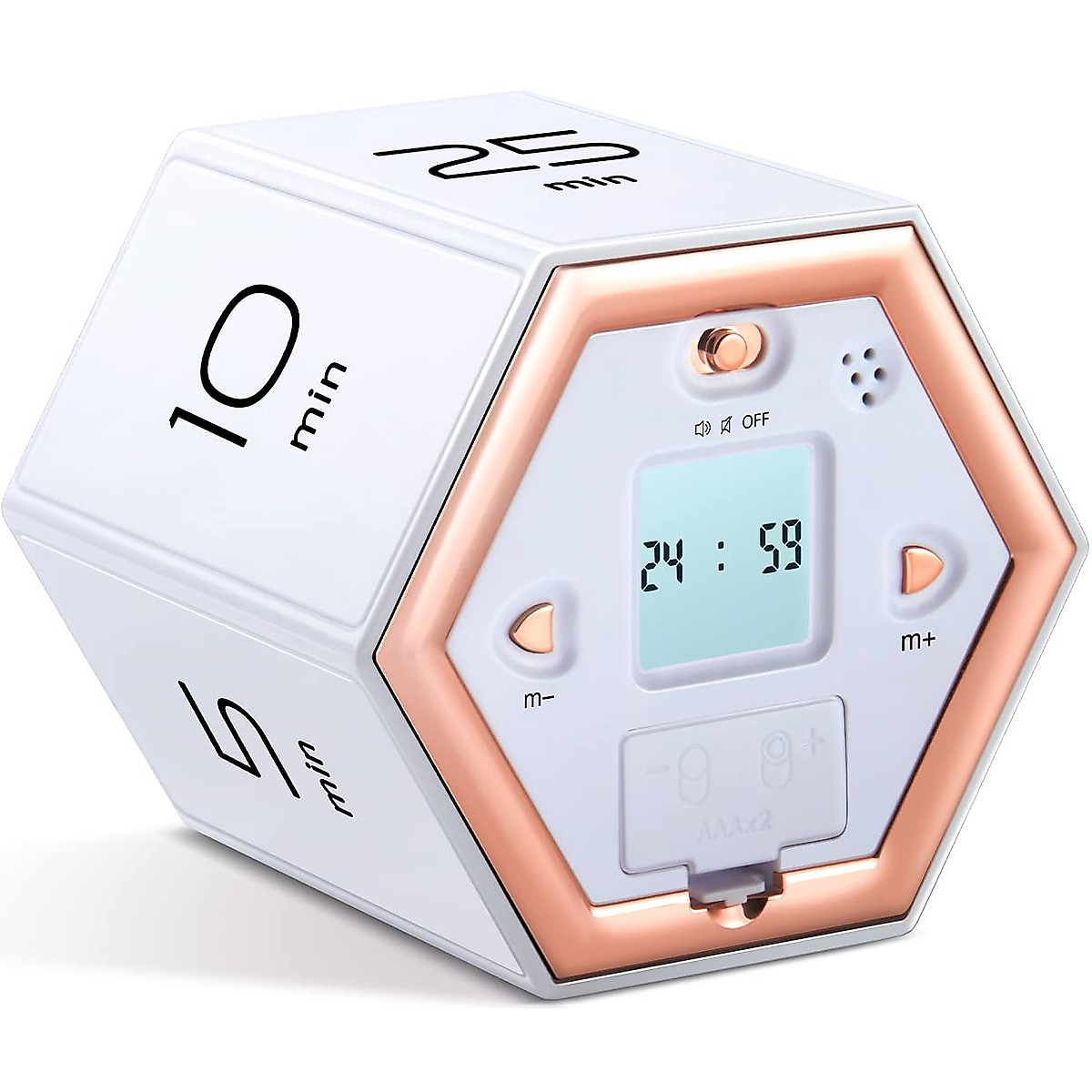 YATOISUR Hexagon Flip Timer with Mute & Alarm Function- Kitchen Timer Easy to Use - Time Management Pomodoro Timer for Kids - Magnetic Cube Timer for Classroom Cooking Studying Working- White