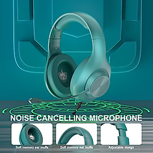 YOTMS Gaming Headset PS5 Headset, Wired Headset with 7.1 Surround Sound, H-7 Gaming Over Ear Headphones with Noise Cancelling Flexible Mic Memory Earmuffs, for PC/PS5/PS/XboxSeries X/S/Switch (Green)