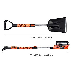 Qunlei 42" Extendable Snow Brush,Ice Scraper, and Snow Shovel-Two Poles with Foam Grip,Pivoting Brush Head-Ultimate Multi-Purpose Snow Removal Tool for Cars,Trucks,SUVs