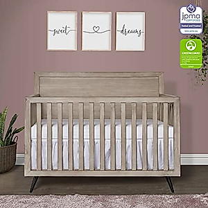 Evolur Stilnovo Mid Century 4-in-1 Convertible Crib in Windsor Oak Grey, Greenguard Gold Certified , 56x30.25x47 Inch (Pack of 1)