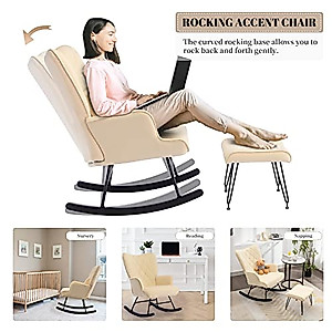 Ailisforest Modern Rocking Chair Nursery, Upholstered Nursery Glider Rocker for Mom and Baby, Nursery Glider & Ottoman Sets with Glider Chair for Living Room/Bedroom-Beige