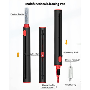 Sampoet 4-in-1 AirPod Cleaner Kit, Multi-Function Cleaning Tool for Airpods Pro 1 2 3, Cleaning Pen with Soft Brush for Earbuds Bluetooth Earphones Case Mobile Phone (Black 1 Pack)