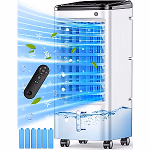 CENSTECH Evaporative Air Cooler, Swamp Cooler Air Conditioner w/ 12H Timer for Auto-off, 6 Upgraded Ice Packs, 3-Speed Windowless Air Conditioner, Smart Remote, Dual Tank Portable Air Cooler for Room