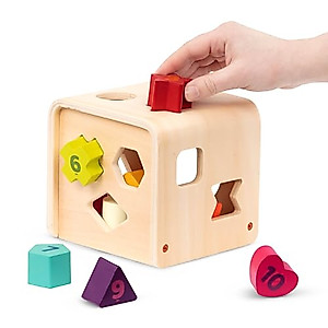 Battat – Shape Sorter For Toddlers, Kids – Wooden Learning Cube – 10 Colorful Wood Shapes With Numbers – Count & Sort Cube – 1 Year + – Count & Sort Cube