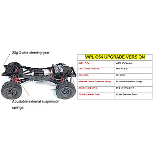 RC Rock Crawler 4x4 RC Truck WPL C54 1/16 RC Crawler RTR Remote Control Truck Off Road 2.4G All Terrain with Proportional Steering 260 Motor, New Gearbox, Upgraded Chasis and Shock