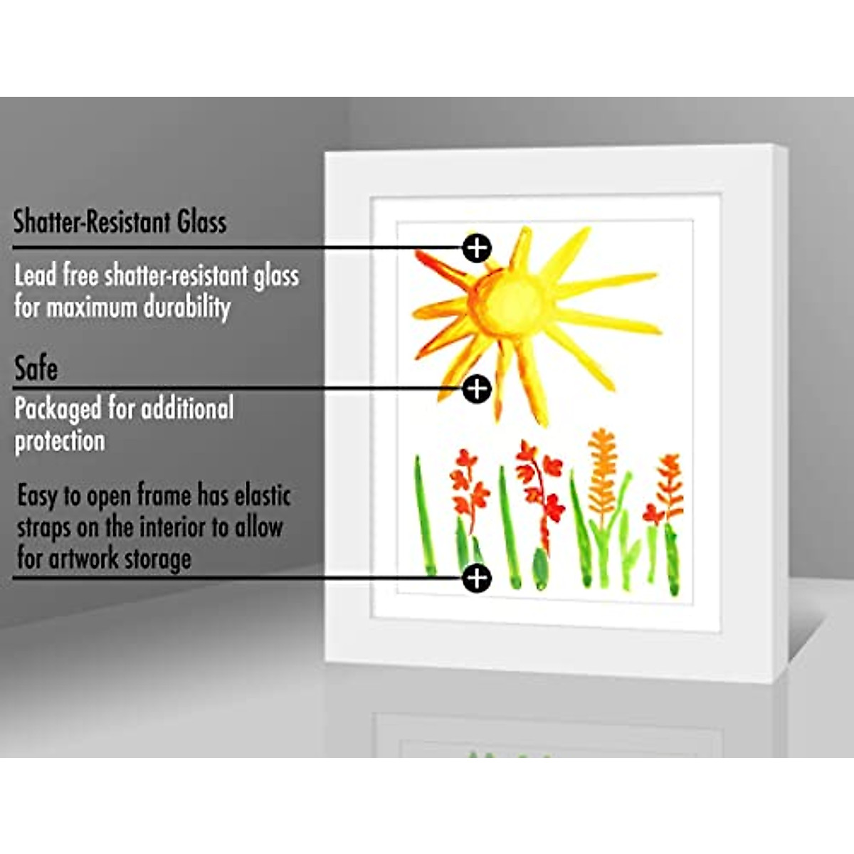 Americanflat 10x12.5 Kids Art Frame - Front Loading Picture Frame - Use as 8.5x11 Frame with Mat or 10x12.5 Frame Without Mat - My Mini Masterpiece - Holds 100 Artworks - White