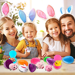 Haconba 24 Pack Easter Eggs Prefilled Stuffed with 24 Pack Mini Easter Rabbit Animal PullBack Toy Cars Inside for Easter Gifts Easter Theme Party Eggs Hunt Game Chest Toys