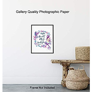 Mermaid Seahorse Seashells Wall Art - Inspirational Bible Verse Religious Quote - Christian Scripture Room Decor for Bathroom, Bedroom - Nautical Ocean Beach House Poster - Mightier Than the Waves