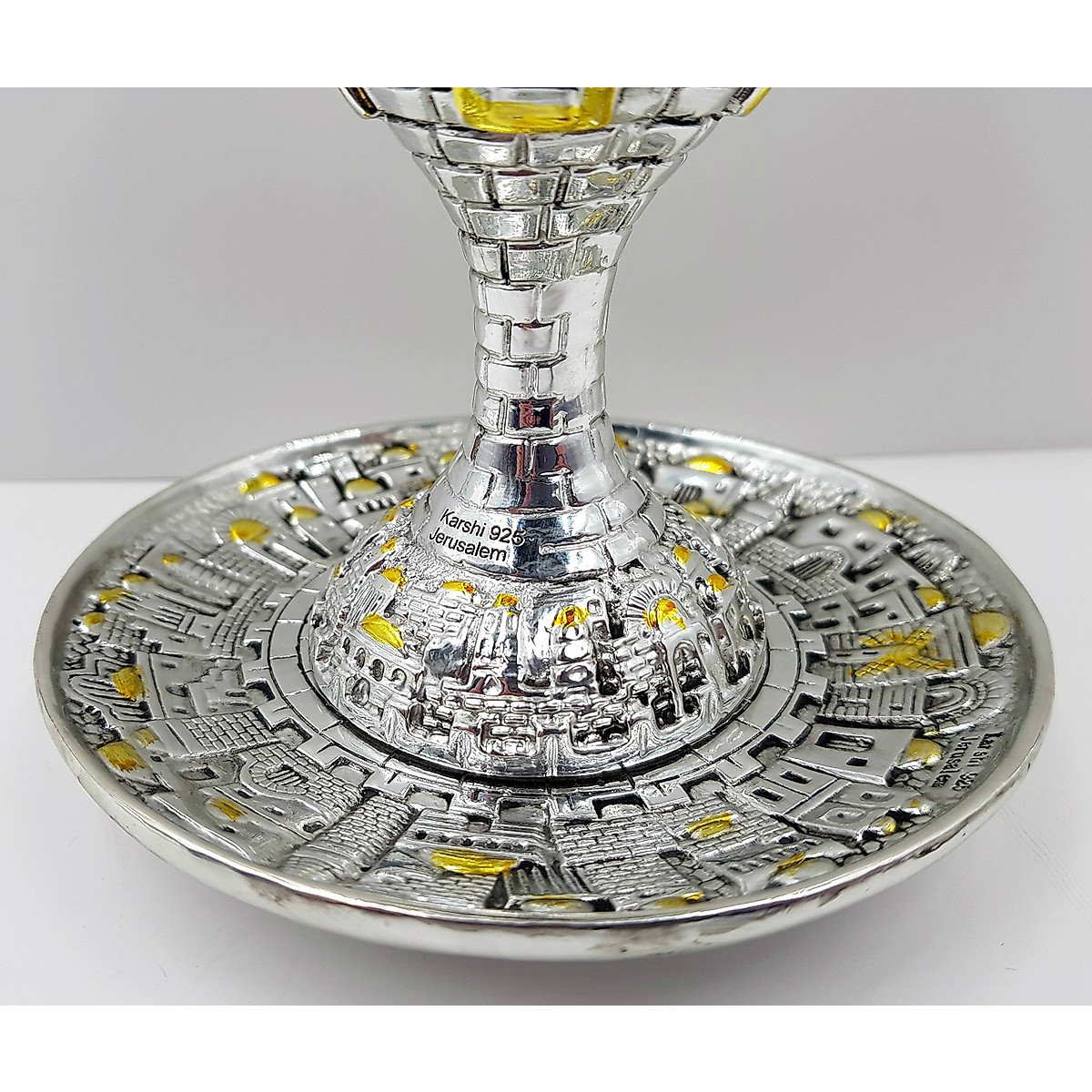Silver Plated KIDDUSH CUP with Matching Tray Jewish Shabbat Set Jerusalem Of Gold Judaica Gift Large