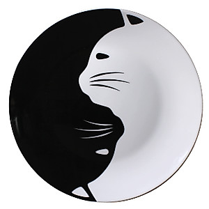 LEADEX Black and White Cat Porcelain Plate Set, Best Gift For Cat Lover (8-inch salad plate set)