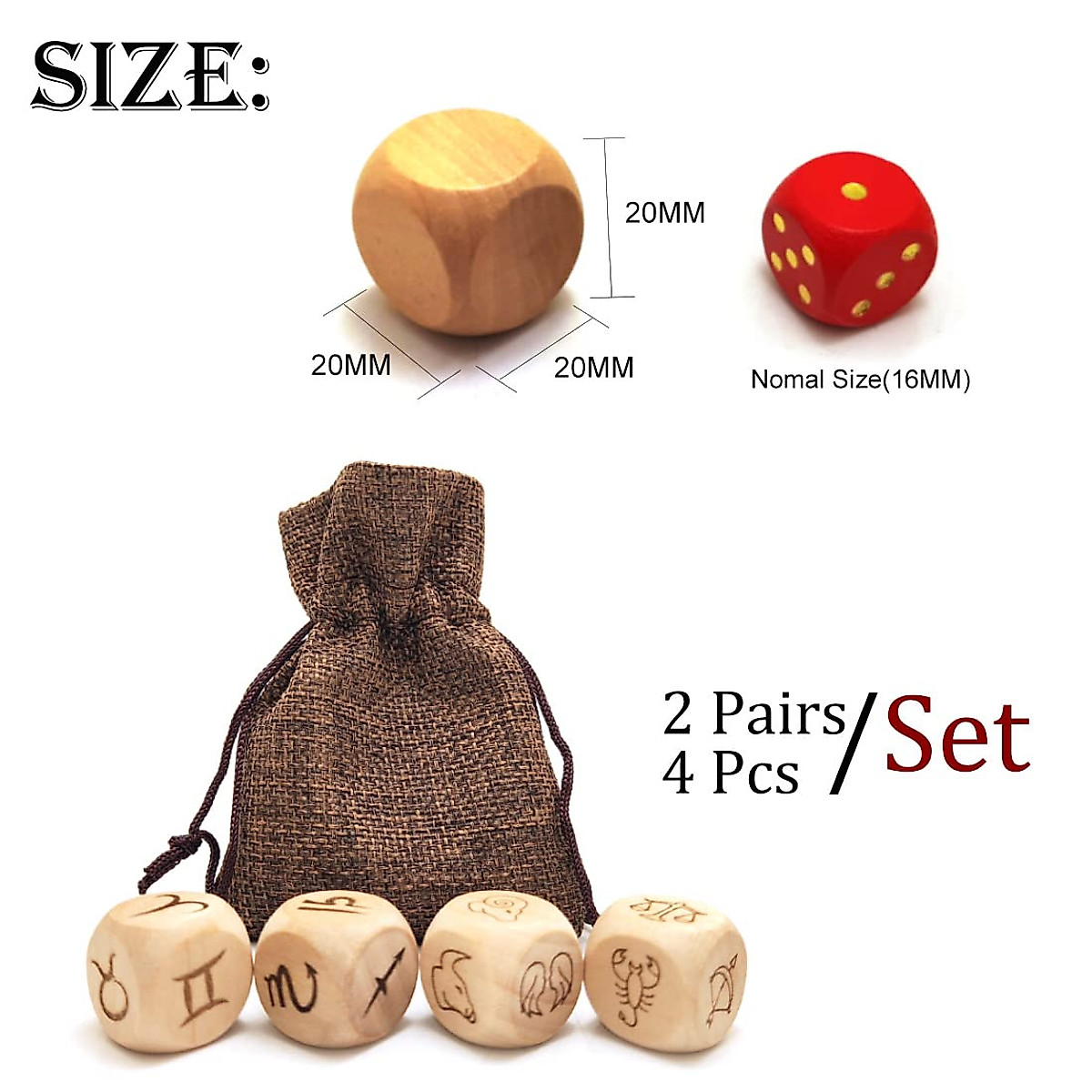 Hometu 4Pcs/Set Creative Zodiac Dice Set - 2 Pairs 12 Constellation Symbol Pattern Dices for Game Divination Accessory (Version1+Version2)