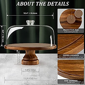 ANBOXIT Cake Stand with Dome Lid, Acacia Wood Cake Plate with Cover, Wooden Cake Display Stand with Acrylic Dome - Footed