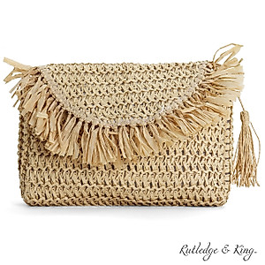 Rutledge & King Straw Crossbody Bag - Straw Bag with Handle - Straw Purse (Brown)