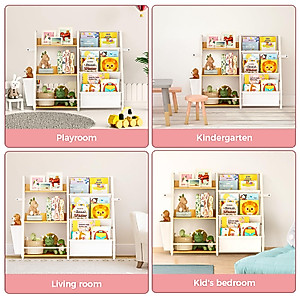 Maonlyking Kids Bookshelf and Toy Organizer, 3 Tier Bookshelf for Kids, Montessori Baby Toddler Bookshelf for Kids, Kids Bookcase, Toy Storage Organizer, for Playroom, Bedroom, Nursery