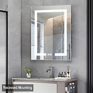 ExBrite Led Medicine Cabinets for Bathroom with Mirror,24x30 Inch,Surface Or Recessed Medicine Cabinet,Frameless Mirror Medicine Cabinet Wall Mounted,Defog,Dimming(Left Opening Door)