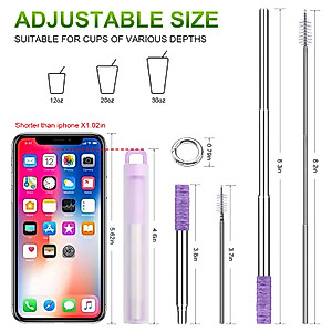 LOIVFET Metal Straws 3 Pack Reusable Collapsible Stainless Steel Straw Portable Telescopic Straws Drinking Easy to Clean with Silicone Tips,Travel Case,Keychain,Cleaner Brush(Green & Blue & Purple)