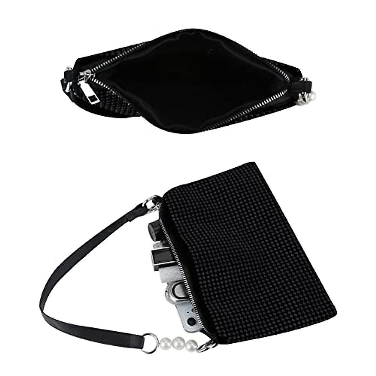 Evevictor Bling Clutch Purse, Crossbody Handbag, Rhinestone Money Handbag for Women, Black