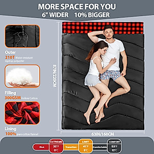 ETGLCOZY Double Sleeping Bag for Adults Kids Camping, XL Queen Size Sleeping Bag for All Season Hiking Backpacking, 2 Person Sleeping Bag Lightweight Waterproof for Cold Weather & Warm