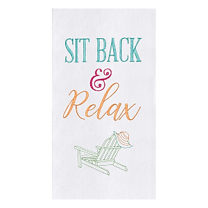 C&F Sit Back & Relax Embroidered Beach Theme Flour Sack Kitchen Towel
