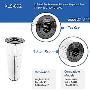 XLS-802 Replacement Filter for Hayward Star Clear Plus C1200, C12002. Also Replaces Hayward CX1200RE, Unicel C-8412, Filbur FC-1293, Pleatco PA120