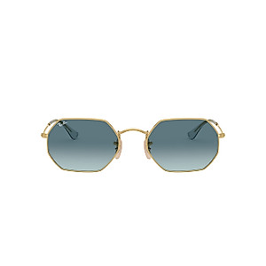 Ray-Ban RB3556N Octagonal Flat Lens Sunglasses, Gold/Blue Gradient Grey, 53 mm