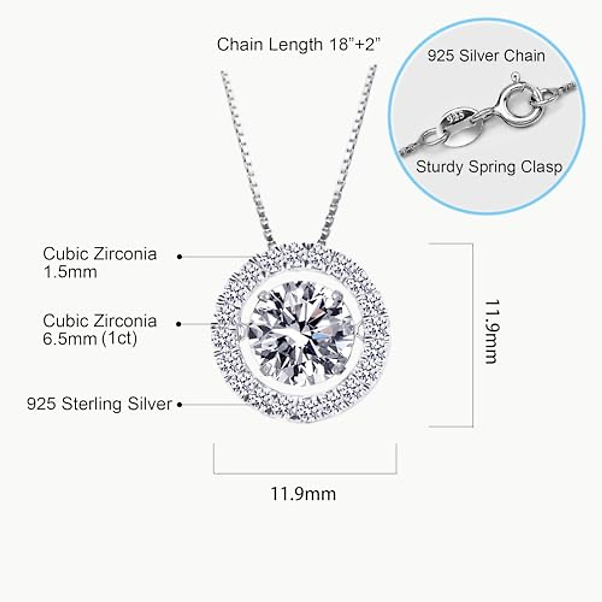 ARINZA Silver Necklace for Women, 1 Carat Dancing Diamond Cubic Zirconia Necklace with 18 Inch Chain, Anniversary Birthday Gifts for Women, Wife, Mom, Girlfriend, Lady