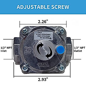Weceleh 1/2" Natural/Propane Gas Pressure Regulator with 2 Brass Pipe Fittings (1/2" x 1/4"), 13/16" In and Out Opening, 1/2 PSI (Inlet pressure), LPG 10" NG 4" (Outlet pressure)