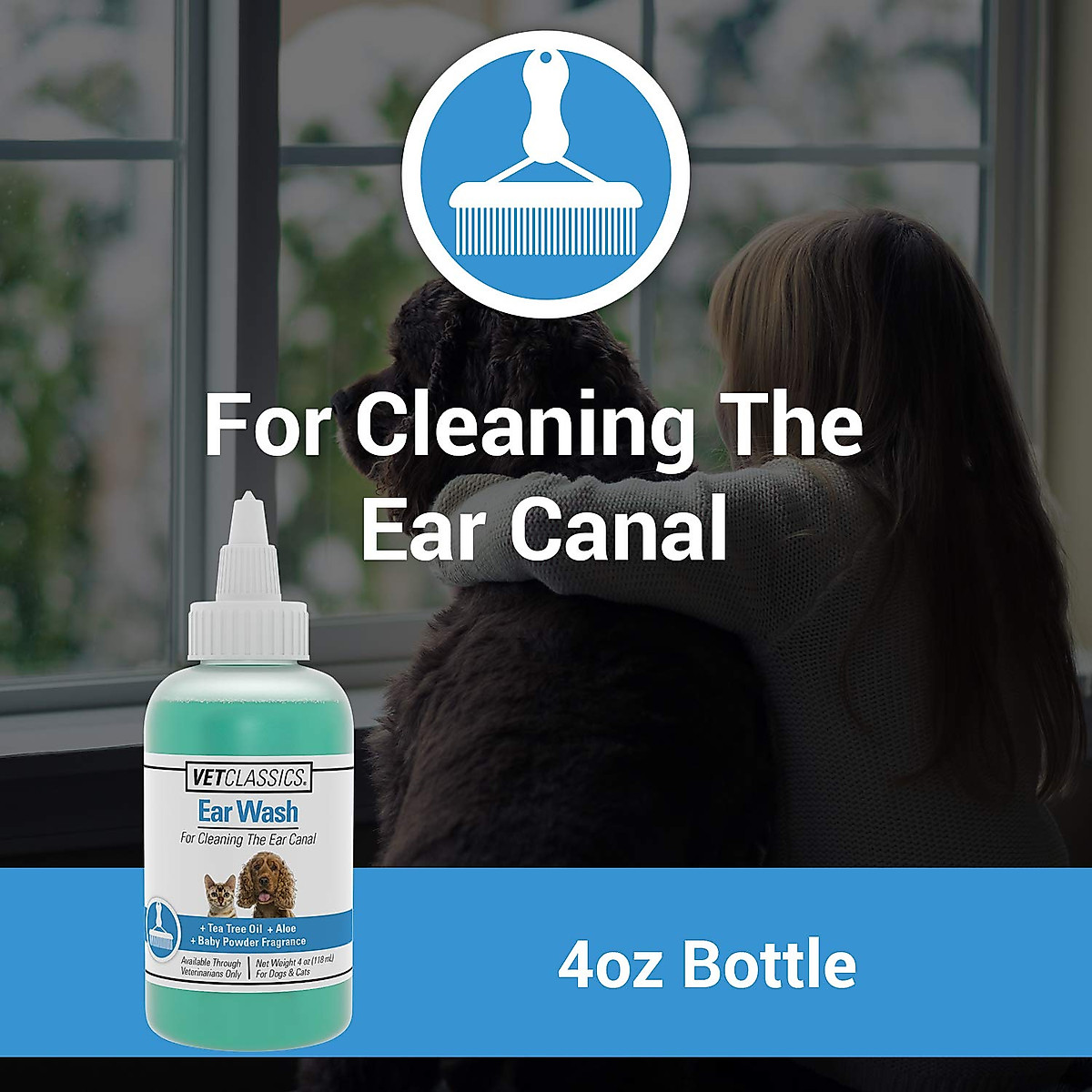 Vet Classics Ear Wash Liquid Formula for Dogs & Cats – Pet Ear Wash Formula Cleans Dog, Cat Ear Canals – Includes Aloe, Tea Tree Oil – Helps Remove Pet Ear Wax, Dirt, Debris – 4 Oz.