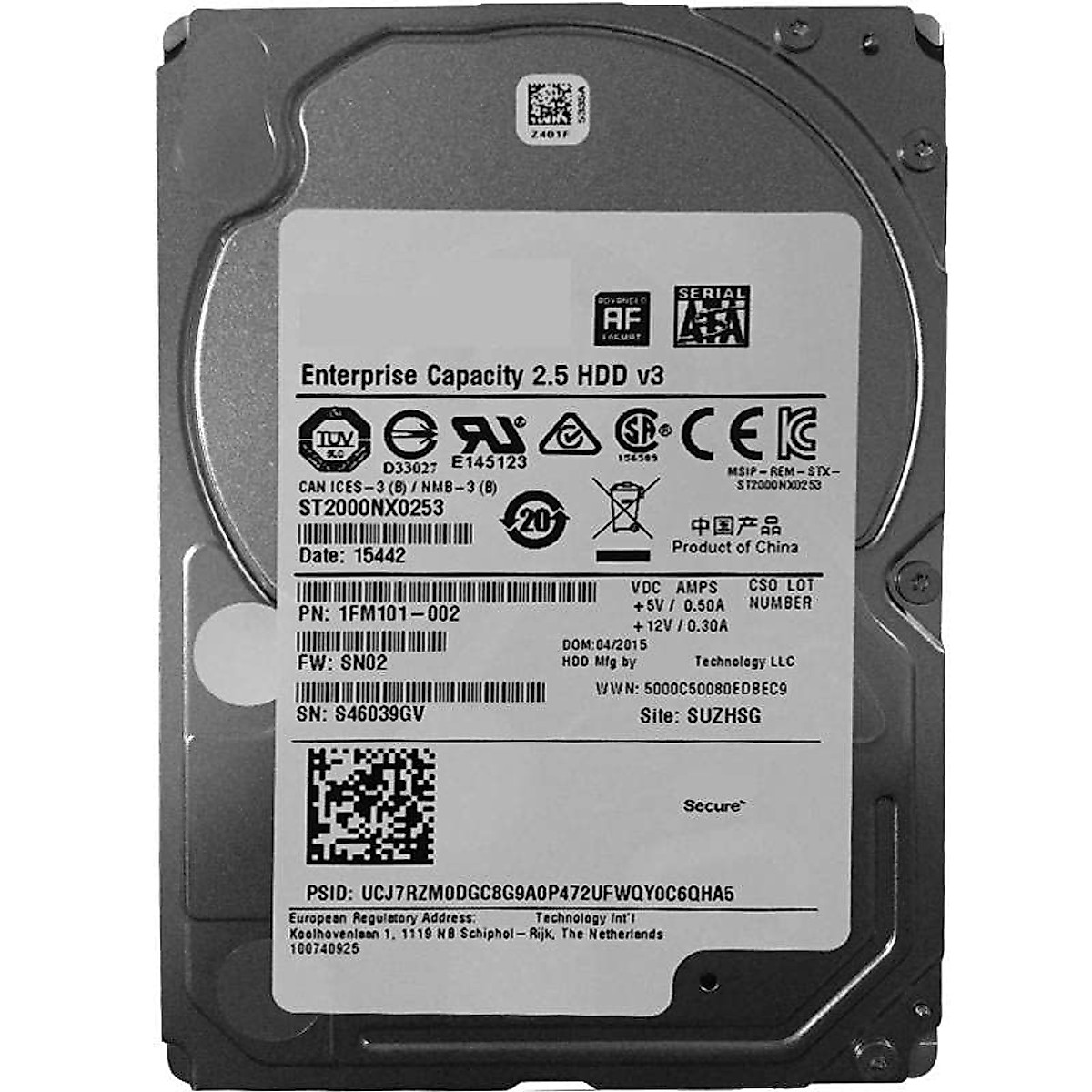HDD for 2TB 2.5" 7.2K SATA 6 Gb/s 128MB for Internal HDD for Enterprise Class HDD for ST2000NX0253