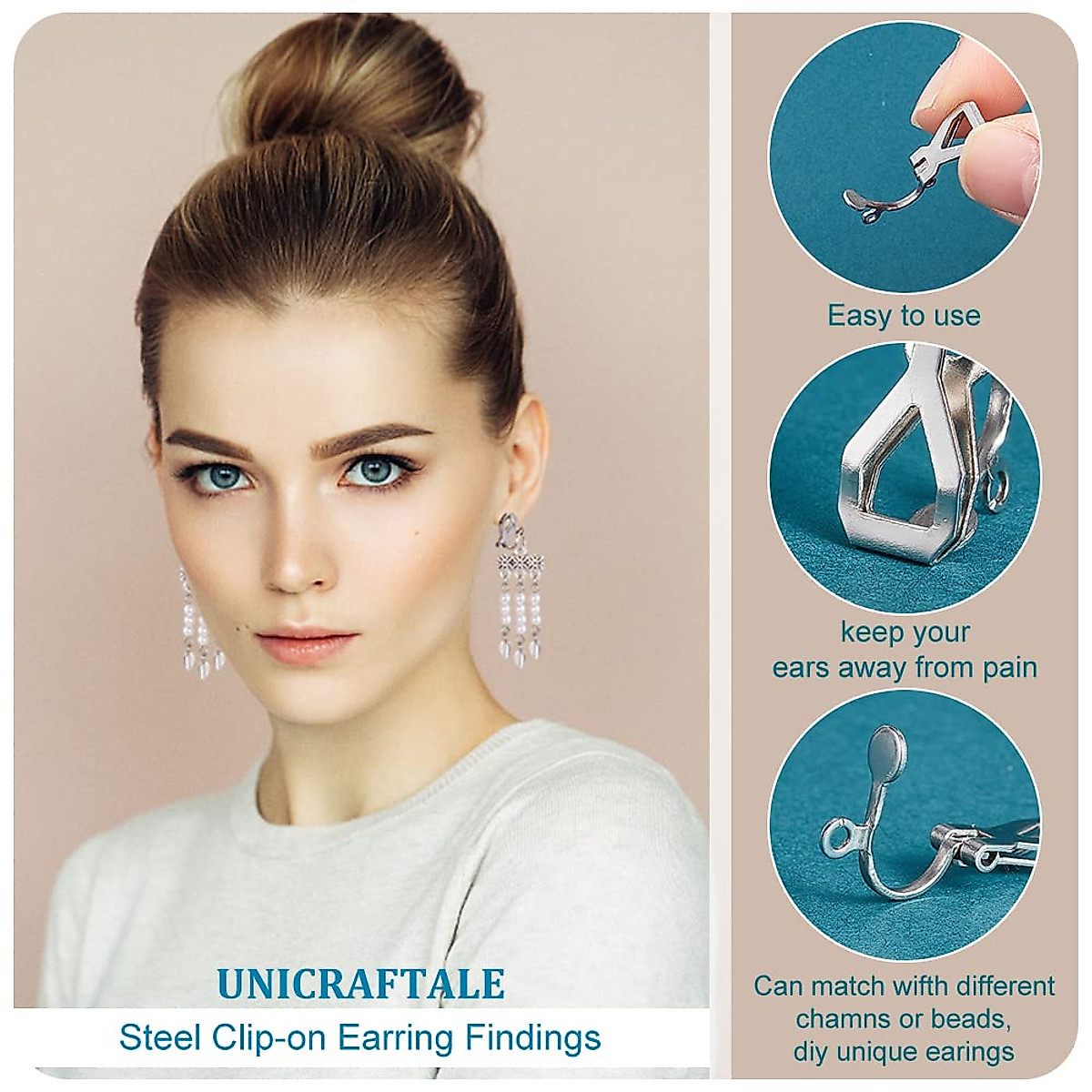 UNICRAFTALE 50pcs Stainless Steel Clip-on Earring Non-Piercing Earring with Loops Painless Converter Earring Components for Earring Making 12x6x9mm
