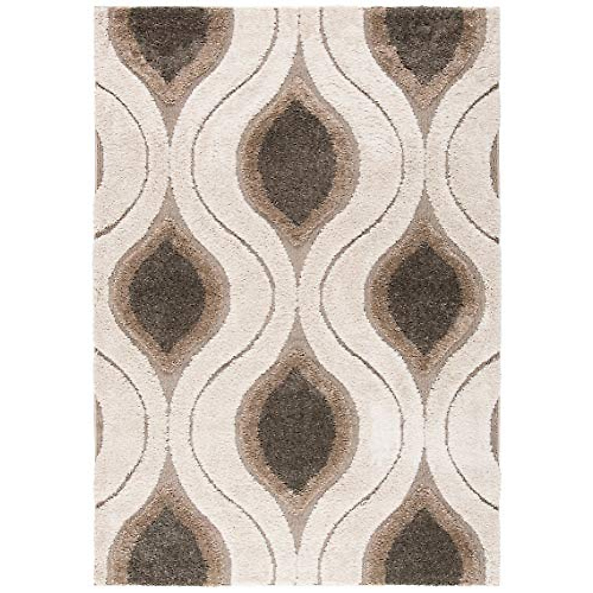 SAFAVIEH Florida Shag Collection Area Rug - 8' x 10', Cream & Smoke, Modern Ogee Design, Non-Shedding & Easy Care, 1.2-inch Thick Ideal for High Traffic Areas in Living Room, Bedroom (SG461-1179)