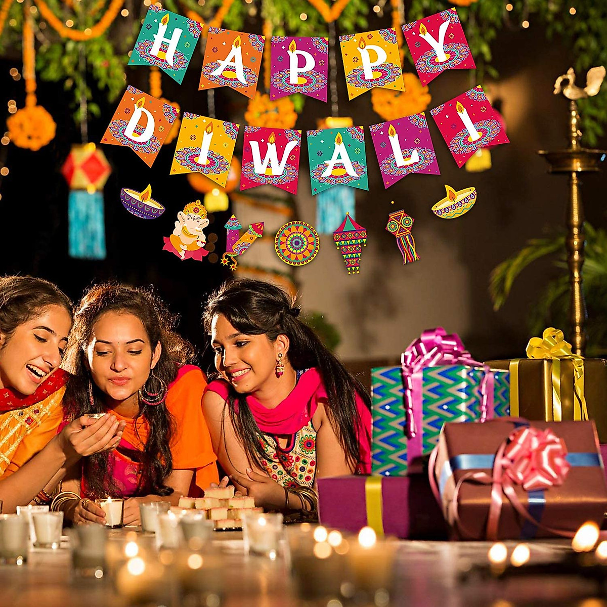 Happy Diwali Banners Deepavali Themed Pennants, Festival of Lights Party Decorations Hindu Diwali Greeting Party Supplies…