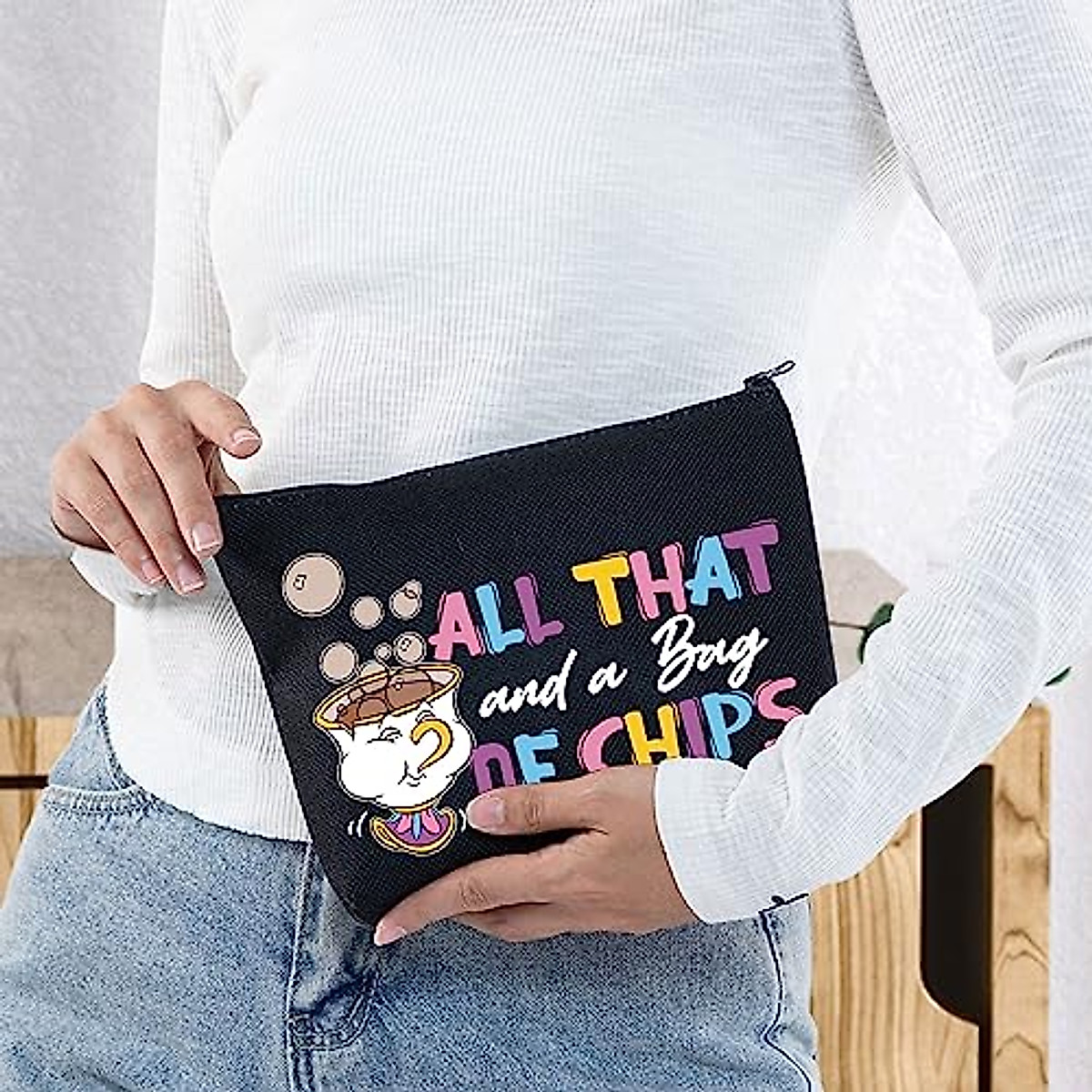 BWWKTOP Mrs. Potts And Chip Makeup Bag Beauty Beast Inspired Gifts All That And A Bag Of Chips Makeup Zipper Pouch Bag Chip Merchandise (Bag Of Chips BL)