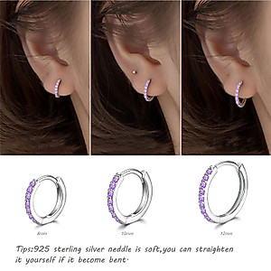 925 Sterling Silver Post Small Hoop Earrings Cubic Zirconia Huggie Hoop Earrings,3 Pairs 14K White Gold Plated Cartilage Piercing Earrings Ear Cuff Tiny Hoop Earrings for Women Men 8mm 10mm 12mm,