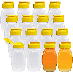 16 Pcs 3.7oz Clear Plastic Honey Jar,Squeeze Honey Bottle Container with Flip-Top Lid,Empty Honey Bottle for Storing and Dispensing