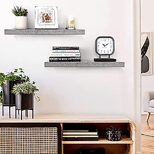 Under.Stated Floating Wall Shelves, 24” Hanging Shelf Set for Living Room, Office, Kitchen, Bathroom &, Perfect Home Room Wall Decor, Rustic Pattern Designed – (Rustic Whitewash Grey 24")