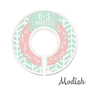 Modish Labels Baby Clothes Size Dividers, Baby Closet Organizers, Closet Size Dividers, Baby Closet Organizers, Clothes Organizer, Girl, Woodland, Arrows, Nordic, Boho, Pink, Mint (Baby)