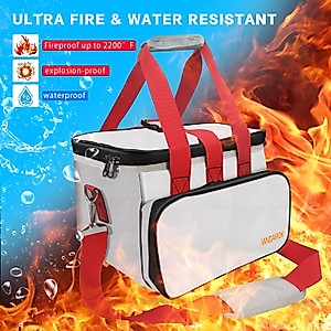 11.8"x7.9"x7.9" Portable Power Fireproof Safe Bag for mobile Power 100W-600W Outdoor Power Storage Transport and Charging, Home Office Travel Fireproof Safe Storage Pouch with handle Shoulder Strap