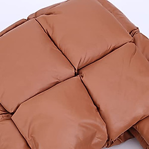 AZURAOKEY Puffer Tote Bag, Check Cotton-Padded Bag Autumn Winter Lady Soft Puffer Shoulder Bag Warm for Work (Brown)