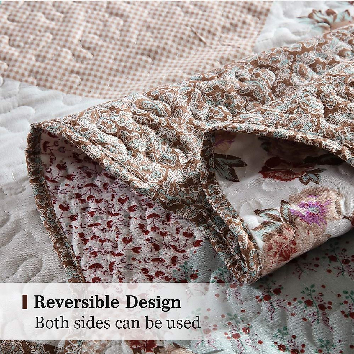 ENJOHOS 3-Piece Quilt Bedspread Sets Queen Size Coverlet Lightweight Reversible Bedspread for Queen Bed Korean Style Flower Garden on Pink Checker Daybed Bedding