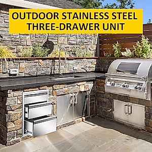 SGOLAN Outdoor Kitchen Drawers 18" W x 23" H x 23" D Flush Mount Triple BBQ Drawers with Hidden Handle Stainless Steel Drawer for Outdoor Kitchen Island, Patio Grill Station