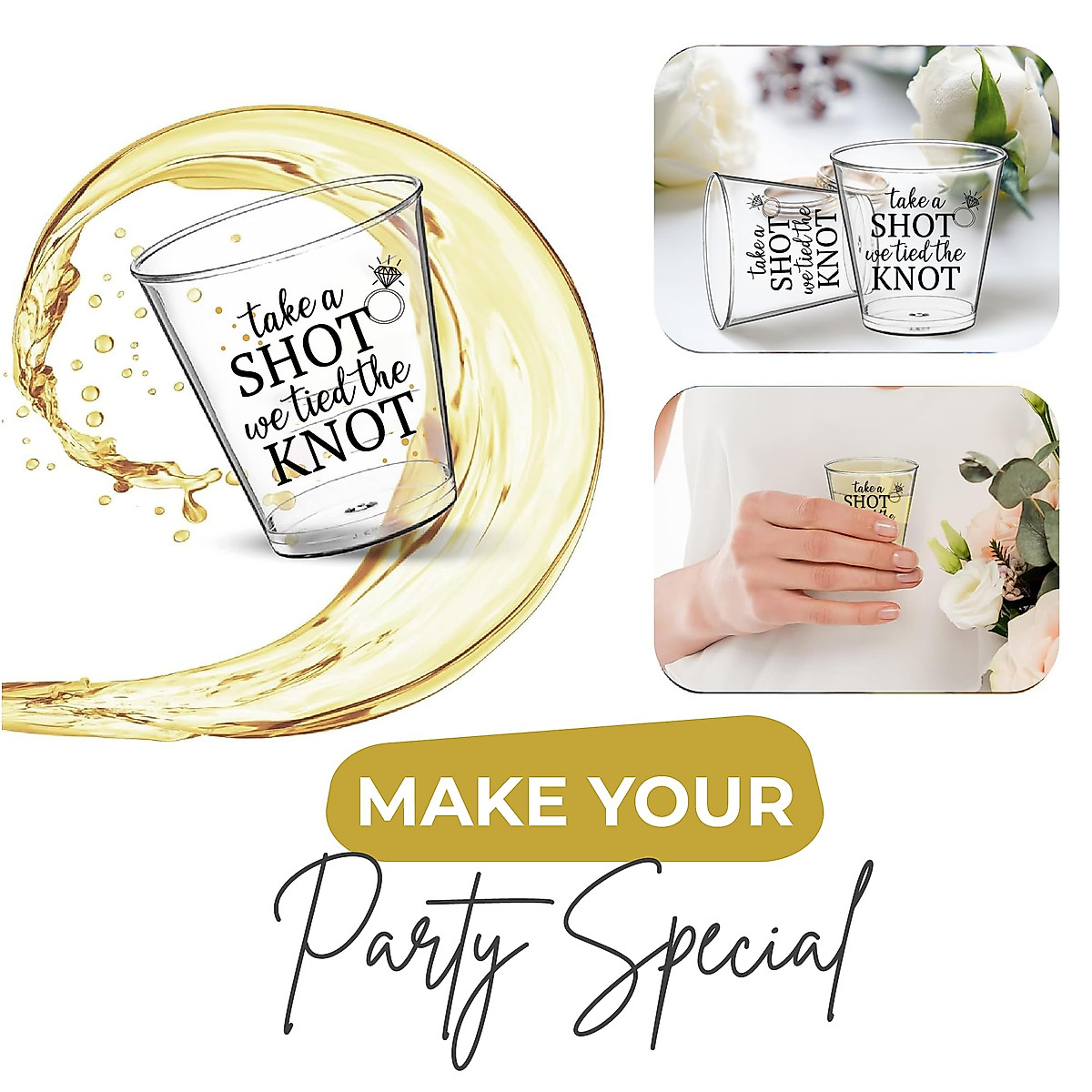 Take A Shot We Tied the Knot, 100 pcs Plastic Shot Glass, 2 oz, Wedding Party Favors, Wedding Gifts for Guests, Wedding Favors Bulk, Take Shot, Wedding Shot Glasses for Guests, Party Favors Wedding