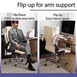 Executive Office Chair,Ergonomic Desk Chair with Adjustable Flip-Up Arms,Computer Office Desk Chair with Rocking Function(Cream)