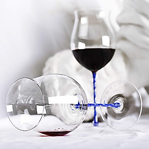 LUXU Wine Glasses(32oz) with Long Blue Stem & Clear Base,Luxury Crystal Red & White Wine Glasses Set of 2, Hand Blown,New World Designed Goblet in Premium Box,Perfect idea for Wine Lovers