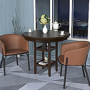 Giantex Round Counter Height Table, 42 Inch Wood Farmhouse Kitchen Table with 2-Storage Shelf, 2-Tier Modern Vintage Dining Room Table with Anti-Slip Foot Pads, Kitchen & Dining Room Furniture Table