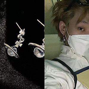 ZHOUMEIWENSP Silver Saturn NANA Earrings Planet Dangle Earrings Space Hypoallergenic Punk Earrings for Women (Silver)