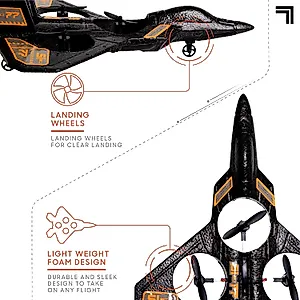 SHARPER IMAGE Thunderbolt Remote Control Stunt Drone, Standard Edition, 2.4 GHz Wireless Fighter Jet RC, Quadcopter with Assisted Landing, Small Plane for Kids and Beginners, Rechargeable