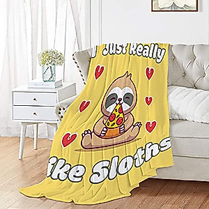 I Just Really Like Sloth Flannel Blanket Plush Throw Fuzzy Lightweight King Size Super Soft for Couch, Bed, Sofa Ultra Luxurious Warm and Cozy for All Seasons 80"x60" for Adult