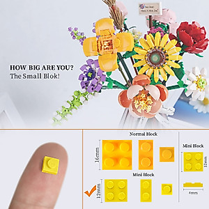 QLT Mini Bricks Flower Bouquet Building Sets, Artificial Flowers, DIY Unique Decoration Home, 547 Pieces Botanical Collection for Ages 8-12 yrs Old Girl for Gift（Not Compatible with Lego Set ）