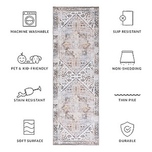SAFAVIEH Tucson Collection Runner Rug - 2'6" x 12', Beige & Grey, Persian Design, Non-Shedding Machine Washable & Slip Resistant Ideal for High Traffic Areas in Living Room, Bedroom (TSN102B)